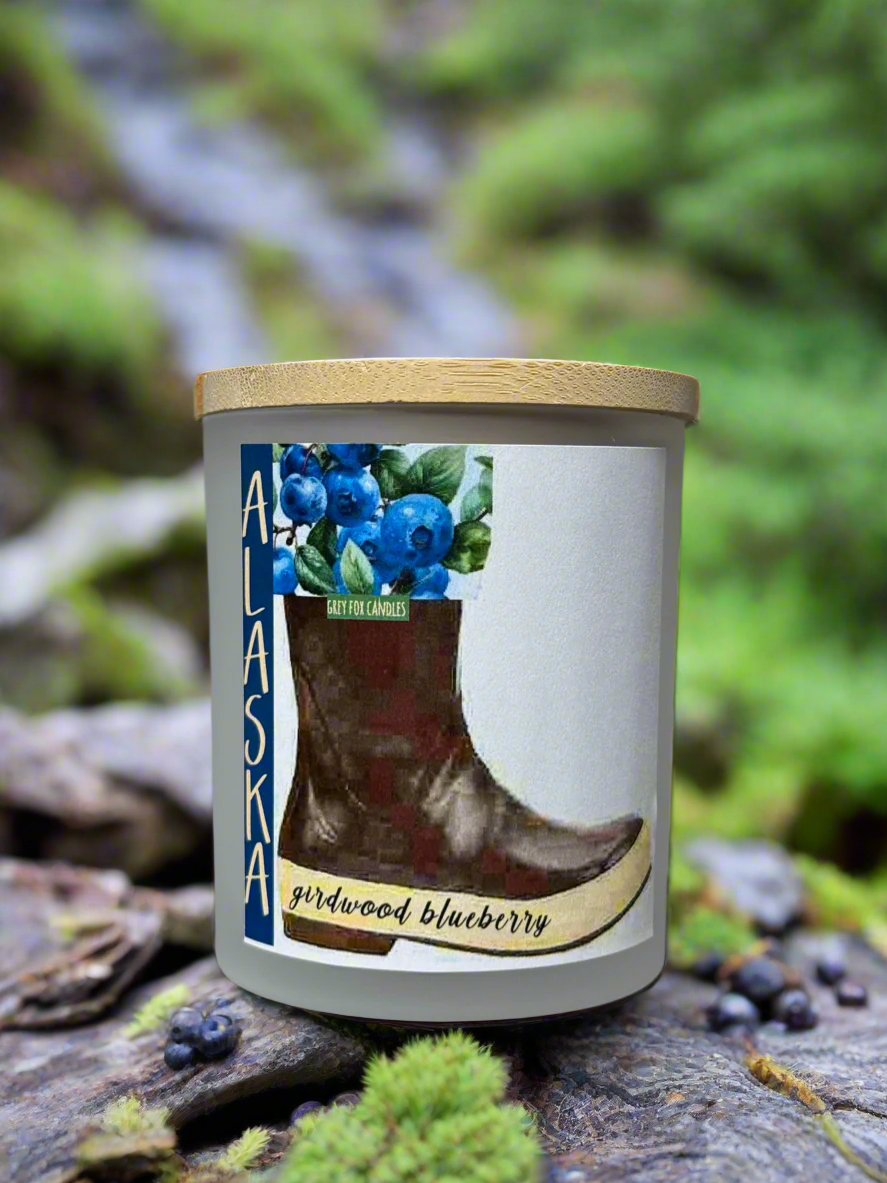 Girdwood Blueberry Water Boot Candle | Alaska Blueberry Festival – Grey ...